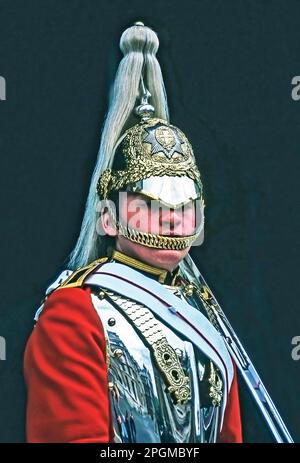 A mounted trooper of the Life Guards on duty at Horse Guards building ...