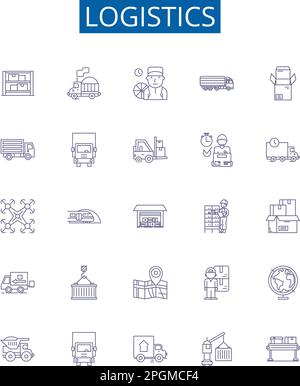 Haulage line icons collection. Transportation, Logistics, Distribution ...