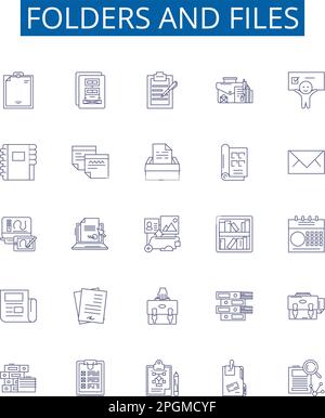 Folders and files line icons collection. Leadership, Strategy ...