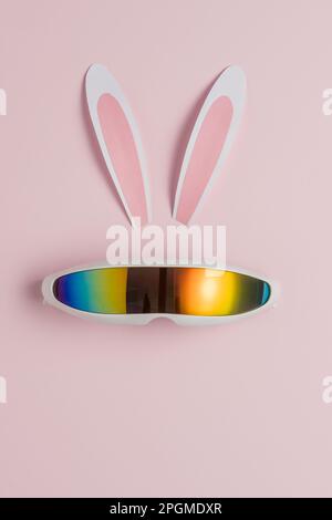 Easter greeting card with fluffy bunny and easter eggs in nest on white ...
