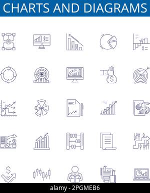 Charts and diagrams line icons, signs set. Graphs, Plots, Tables, Maps, Diagrams, Charts, Pie ...