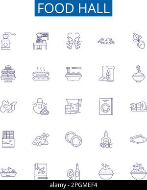 Food hall line icons signs set. Design collection of Cafeteria ...