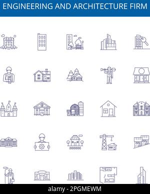 Structural engineering line icons collection. Materials, Design, Analysis, Load, Stability ...