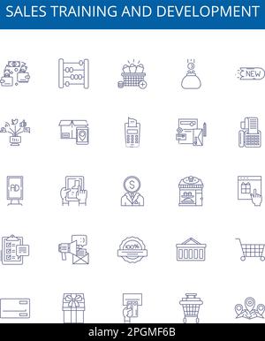 Sales training line icons collection. Selling, Strategies, Techniques ...