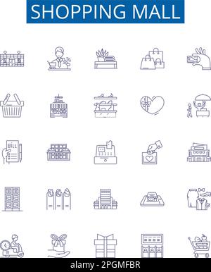 Retail hub line icons collection. Megastore, Boutique, Marketplace ...