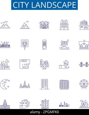 City landscape line icons signs set. Design collection of Urban ...