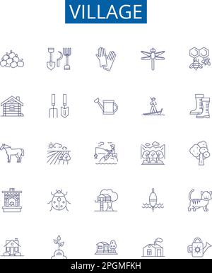 Township line icons collection. Community, Development, Growth ...
