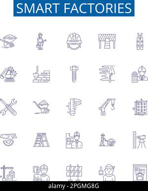 Smart factories vector line icons set. Smart, Factories, Industry, Automation, Internet ...