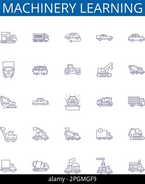 Machinery learning line icons signs set. Design collection of Machine, Learning, Artificial ...