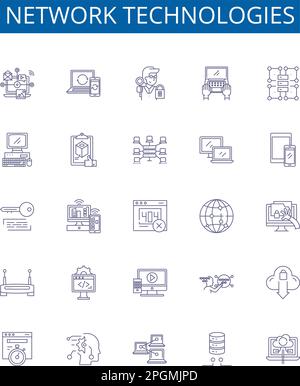 Network technologies line icons signs set. Design collection of Networking, Technologies, LAN ...