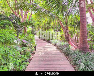 An illustration of a wooden pathway in a State Park in the tropical ...
