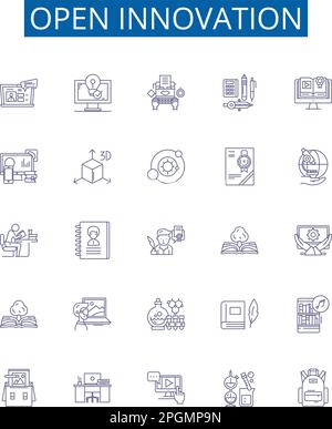 Open innovation line icons signs set. Design collection of Open ...