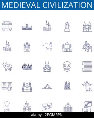 Medieval civilization line icons signs set. Design collection of ...