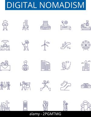 Digital nomadism line icons signs set. Design collection of Voyaging ...