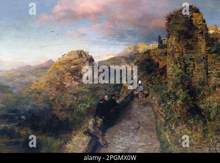 Achenbach Oswald - Sunset over a Small Southern Italian Mountain Town ...