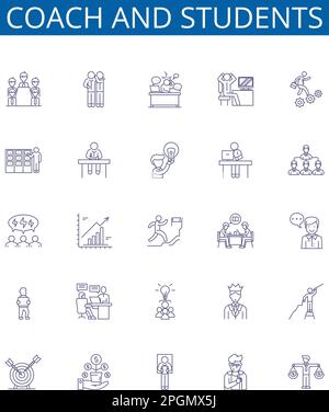 Coach and students line icons signs set. Design collection of Coach ...