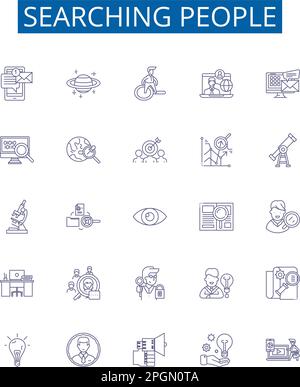 Searching people line icons, signs, vector set, outline illustration ...