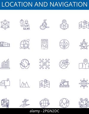 Geotagging line icons collection. Location, Mapping, Coordinate, GPS, Tagging, Navigation ...