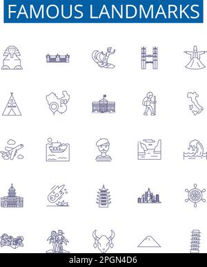 Famous landmarks line icons signs set. Design collection of Monument ...