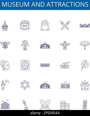 Museum and attractions line icons, signs set. Museum, Attractions ...