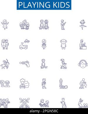 Kids games line icons, signs, symbols vector, linear illustration set ...
