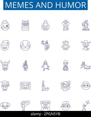 Memes and humor line icons signs set. Design collection of Memes, Humor ...
