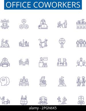Office coworkers line icons signs set. Design collection of Colleagues ...
