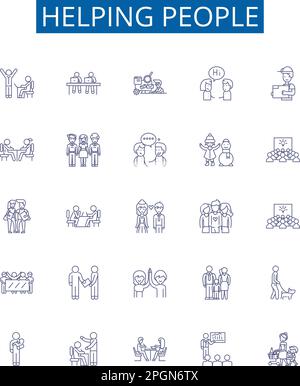 Helping people line icons, signs, vector set, outline illustration ...