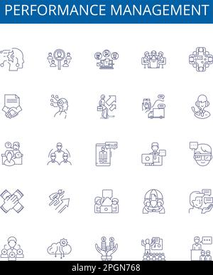 Implementing line icons collection. Integrating, Executing, Applying, Enacting, Launching ...