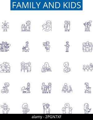 Family and kids line icons signs set. Design collection of Family, Kids, Parenting, Sibling ...
