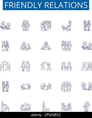 Friendly relations line icons signs set. Design collection of Amicable ...