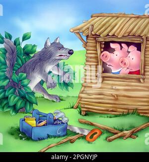 Children's story books-3 little pigs safe in brick housewolf huffing ...