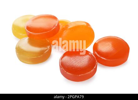 Many different color cough drops on white background Stock Photo - Alamy