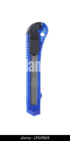 Blue utility knife isolated on white. Construction tool Stock Photo - Alamy