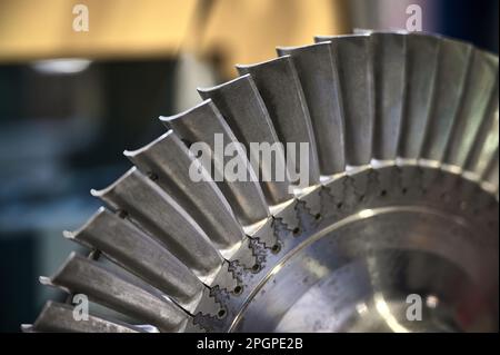 Rotor with thin blades crown on metal shaft in workshop Stock Photo - Alamy