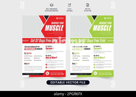 Bodybuilding and fitness training service advertisement flyer template ...