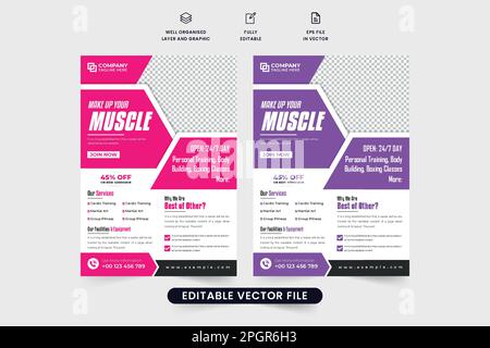 Bodybuilding and fitness training service advertisement flyer template ...