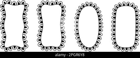 Doodle circle and square scalloped frames. Hand drawn scalloped edge rectangle and ellipse ...