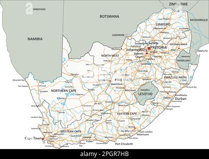 High detailed South Africa road map with labeling Stock Vector Image ...