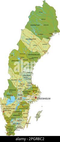 Sweden - Highly detailed editable political map with labeling Stock ...