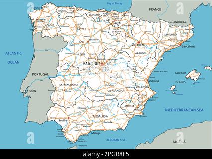 High detailed Spain road map with labeling Stock Vector Image & Art - Alamy