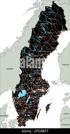 High detailed Sweden road map with labeling Stock Vector Image & Art ...