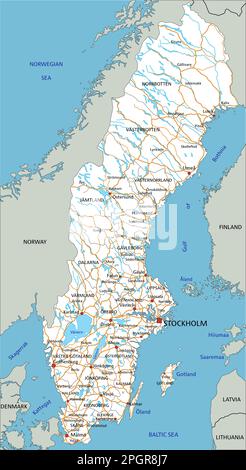 High detailed Sweden road map with labeling Stock Vector Image & Art ...