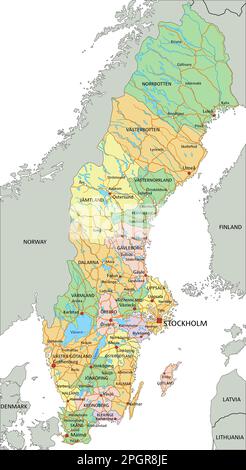 Sweden - Highly detailed editable political map with labeling Stock ...
