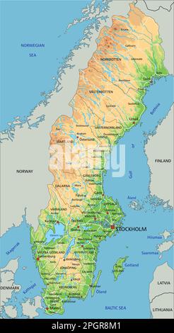 High detailed Sweden physical map Stock Vector Image & Art - Alamy