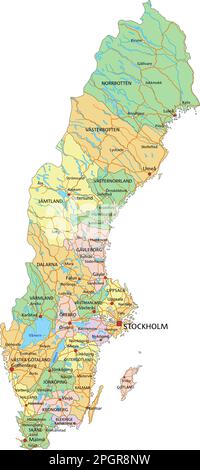 Sweden - Highly detailed editable political map with labeling Stock ...
