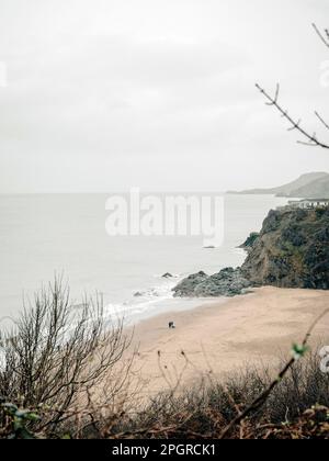 Clouds and rain over the ocean along the Welsh coastal path and ...