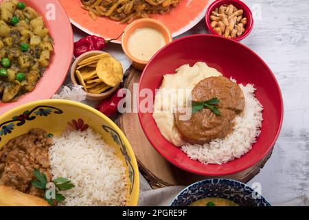 Peruvian food buffet table asado con peru beef stew with mashed ...