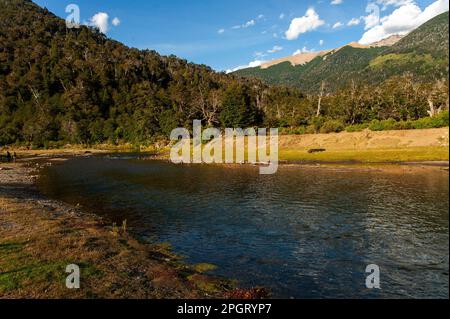 Camping area on the Pichi Traful river, Seven Lakes Road, Ruta 40 ...