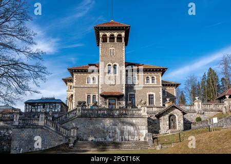 Exterior of Cantacuzino Castle in the Bucegi Mountains, Romania. Used ...
